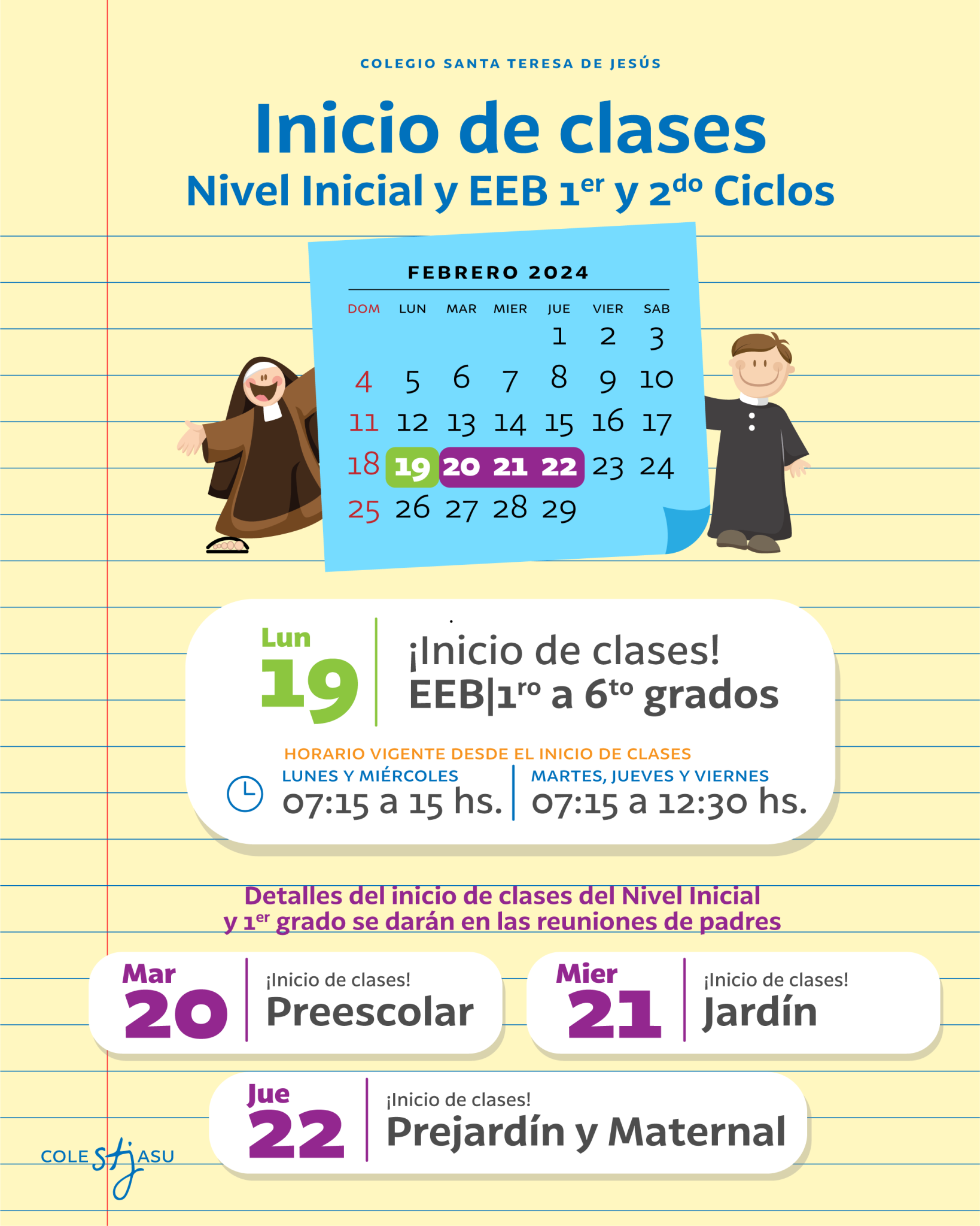 Fechas de Inicio de Clases 2025 - Colegio Santa Teresa de Jesús
